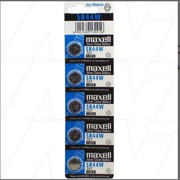 MAXELL SILVER OXIDE BATTERY SR44W 5 PACK 1.5V RETAIL PACKAGING - MXSR4 ...